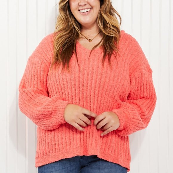 POL | Sweaters | Pol Peach Pie Full Size Ribbed Hooded Sweater | Poshmark